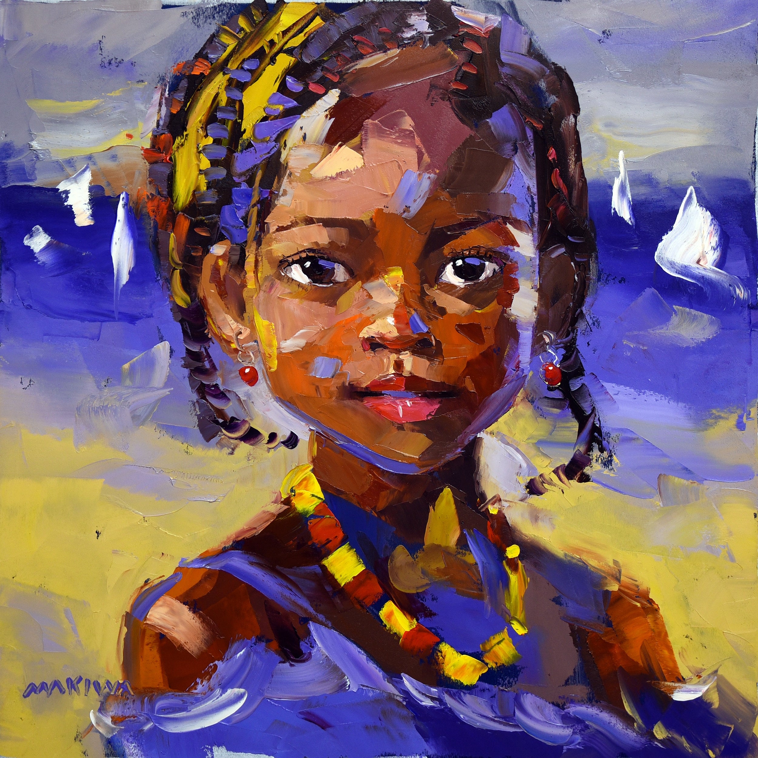 African Girl 3 50x50cm Oil on Canvas – Makiwa Gallery
